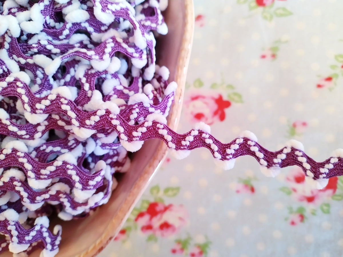 Pom Pom Ric Rac - Purple & White - Trim - 5/8 inch - 1 Yard – Sugar ...